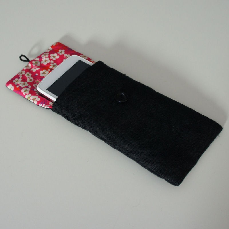 Housse pour telephone portable et smartphone en lin noir doublée en ...