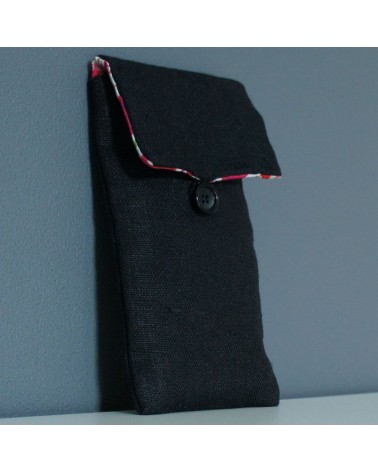 Housse pour telephone portable et smartphone en lin noir doublée en ...